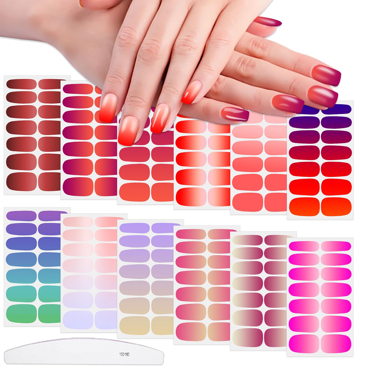 Amazon.com: WOKOTO 12 Sheets Multi-Color Gradient Nail Strips for Nails ...