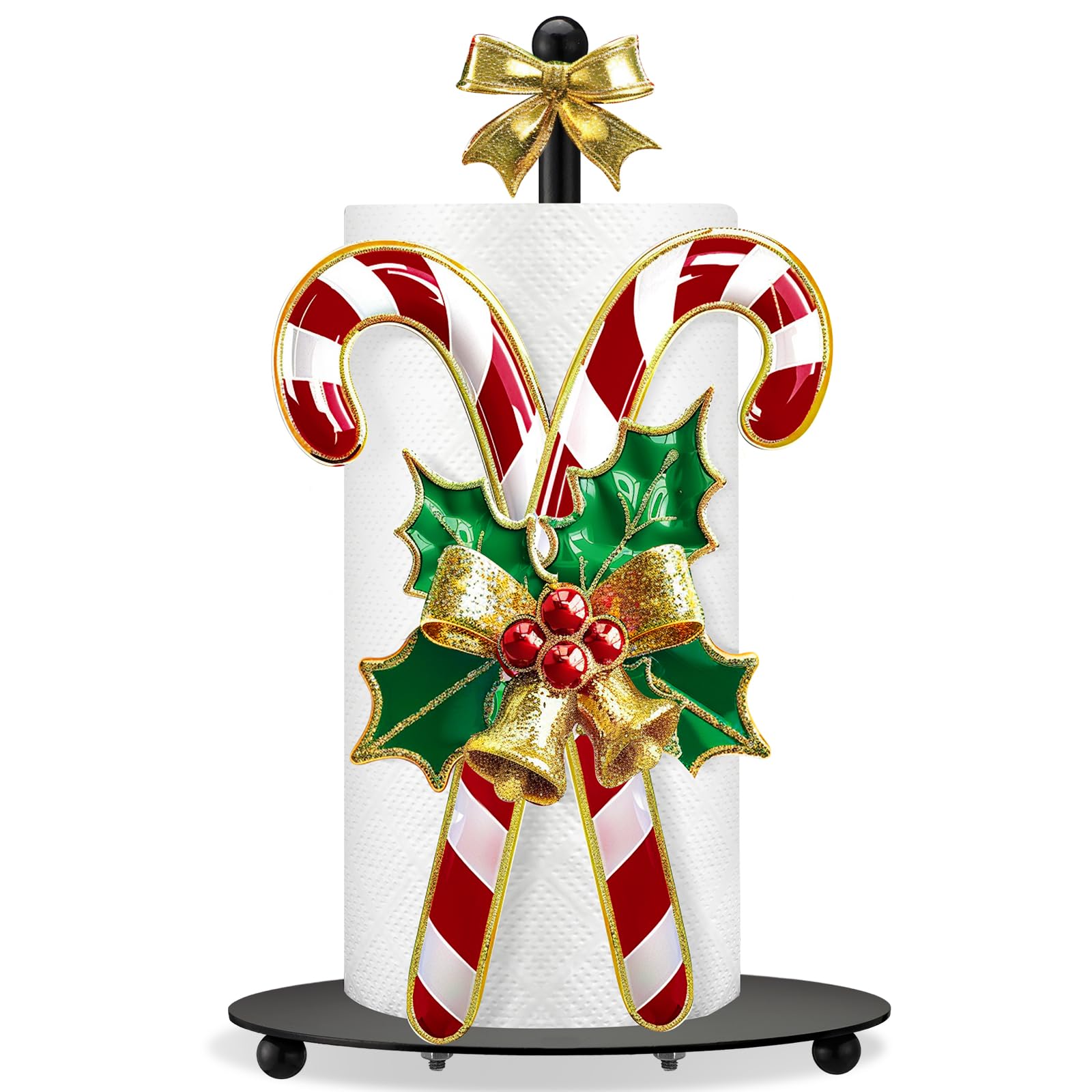 Amazon.com: Shellwei Candy Cane Christmas Paper Towel Holder with Round ...