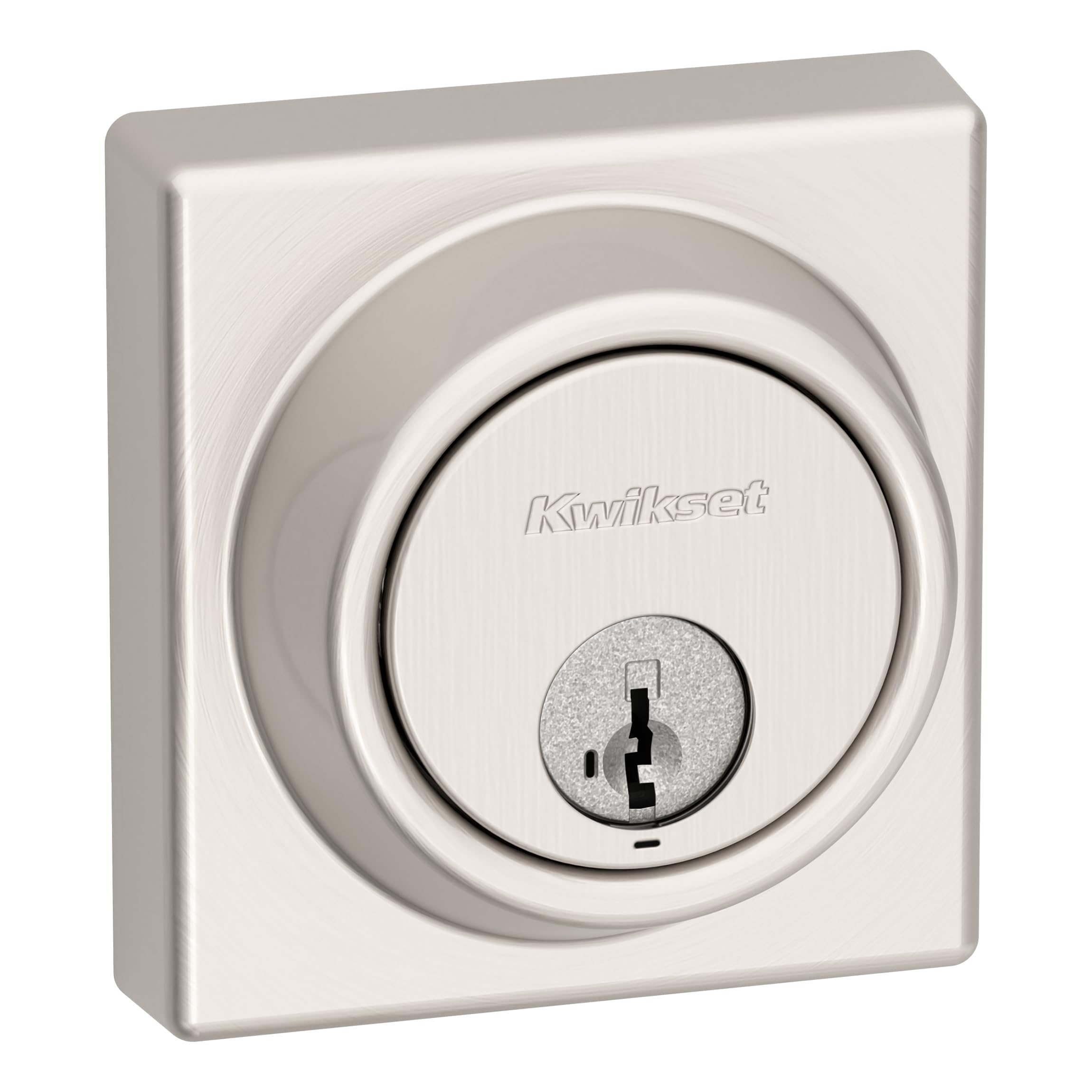 Kwikset 817 Deadbolt Lock, Satin Nickel Square Exterior Keyed Front ...