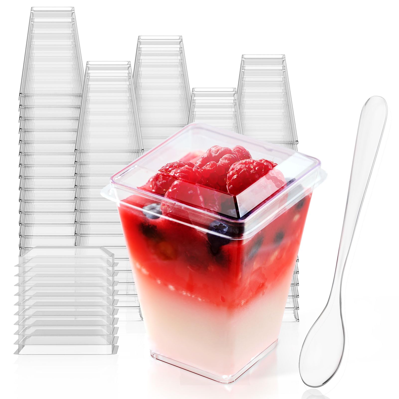 Amazon.com | JOLLY CHEF 100 Pack 5 oz Plastic Dessert Cups with Lids ...