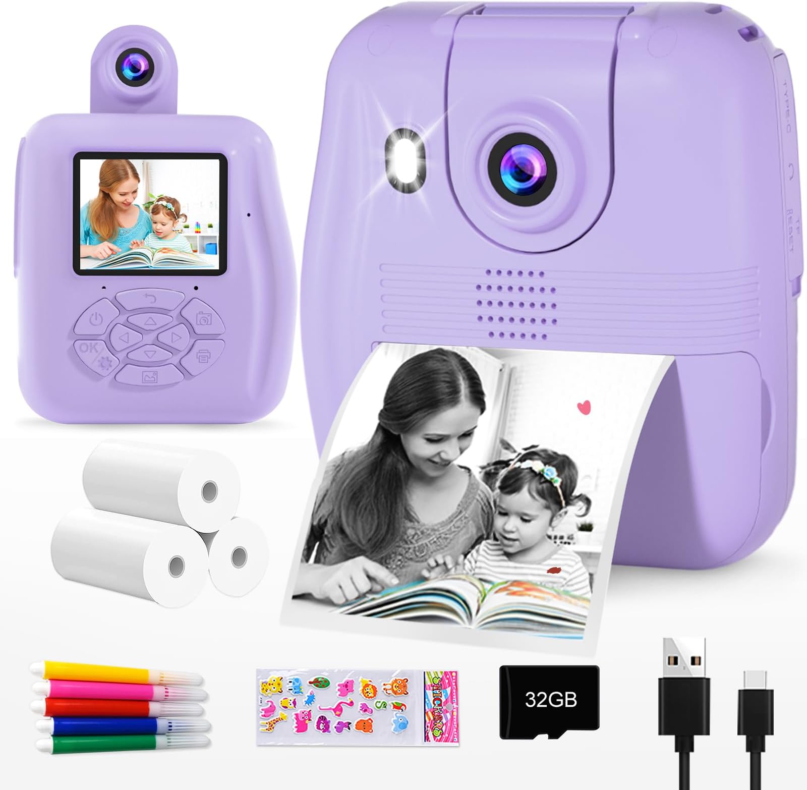 Amazon.com : GKTZ Instant Print Camera for Kids - 1080P HD Instant ...