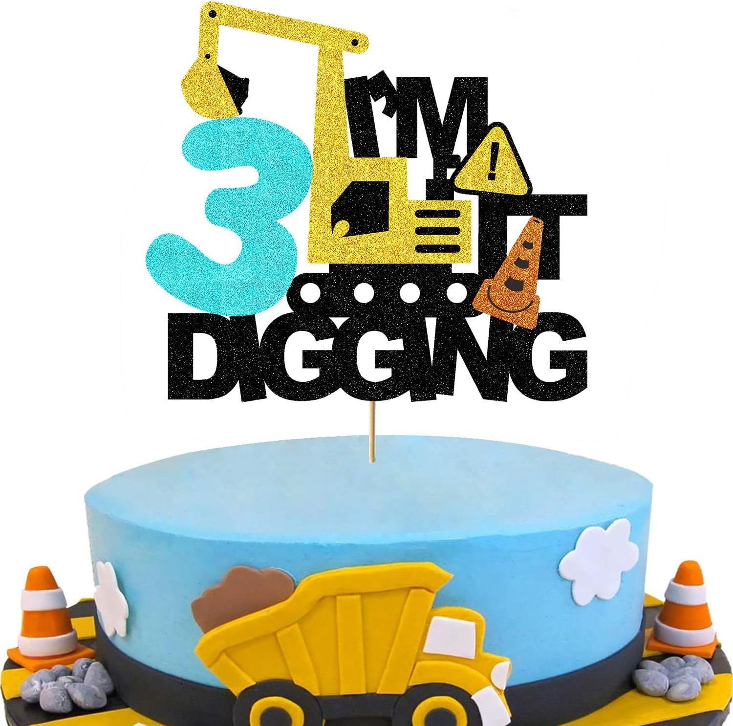 Construction 3rd Cake Topper- Excavator Truck Cake Decorations for 3 ...