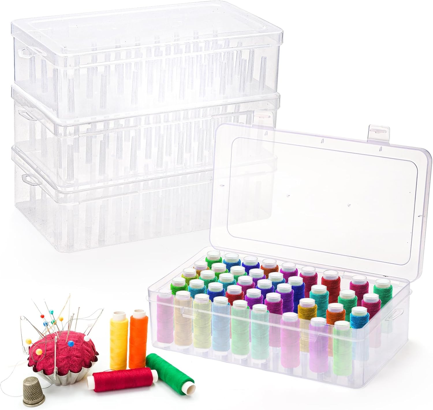 Amazon.com: Mezchi 4 Pack 42 Slots Embroidery Thread Organizer, Clear ...