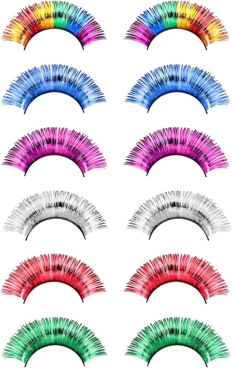 Amazon.com: Rainbow Eyelashes 6 Pairs Colorful Tinsel Glitter Lashes ...