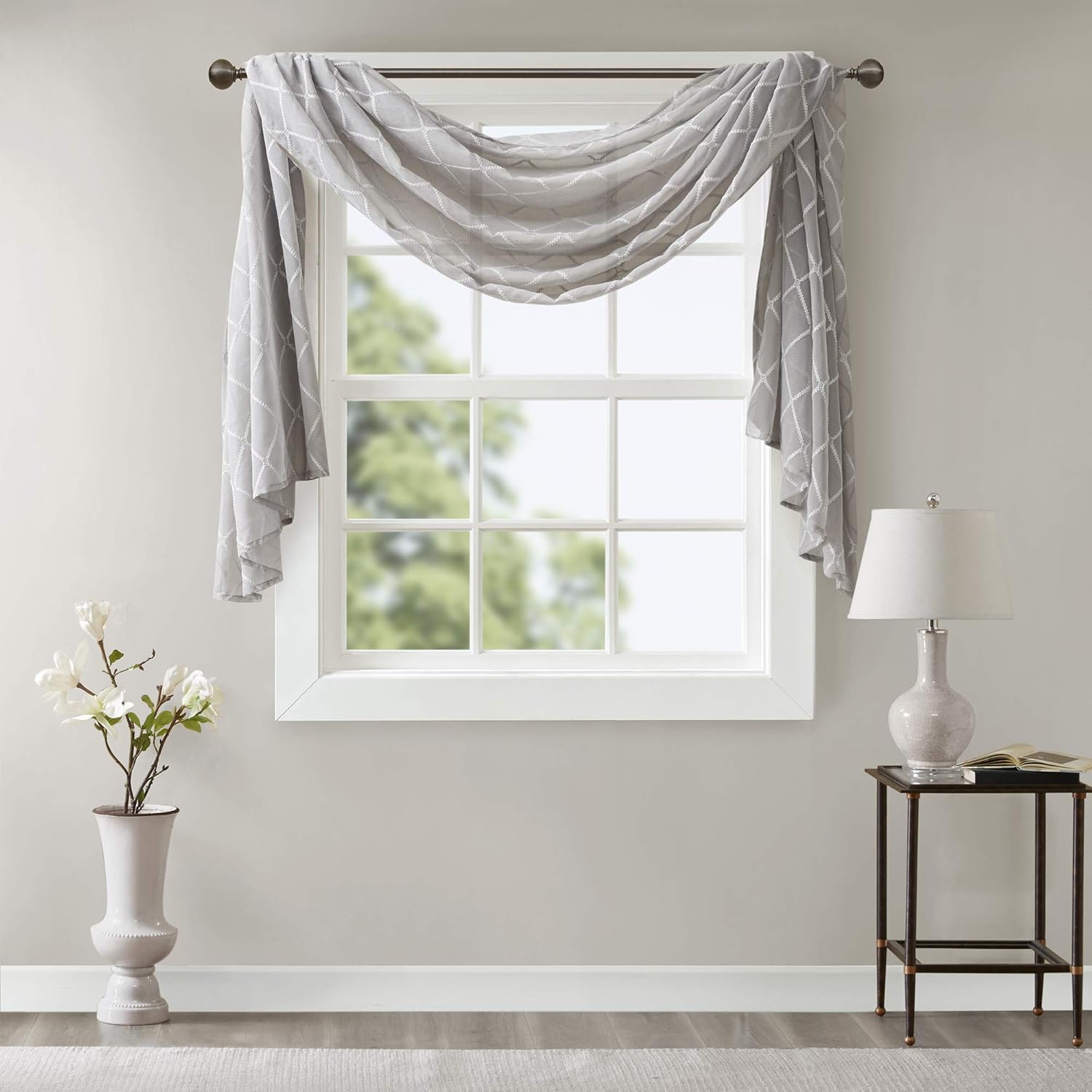 Amazon.com: Madison Park Grey Sheer Curtains For Kitchen, Transitional ...
