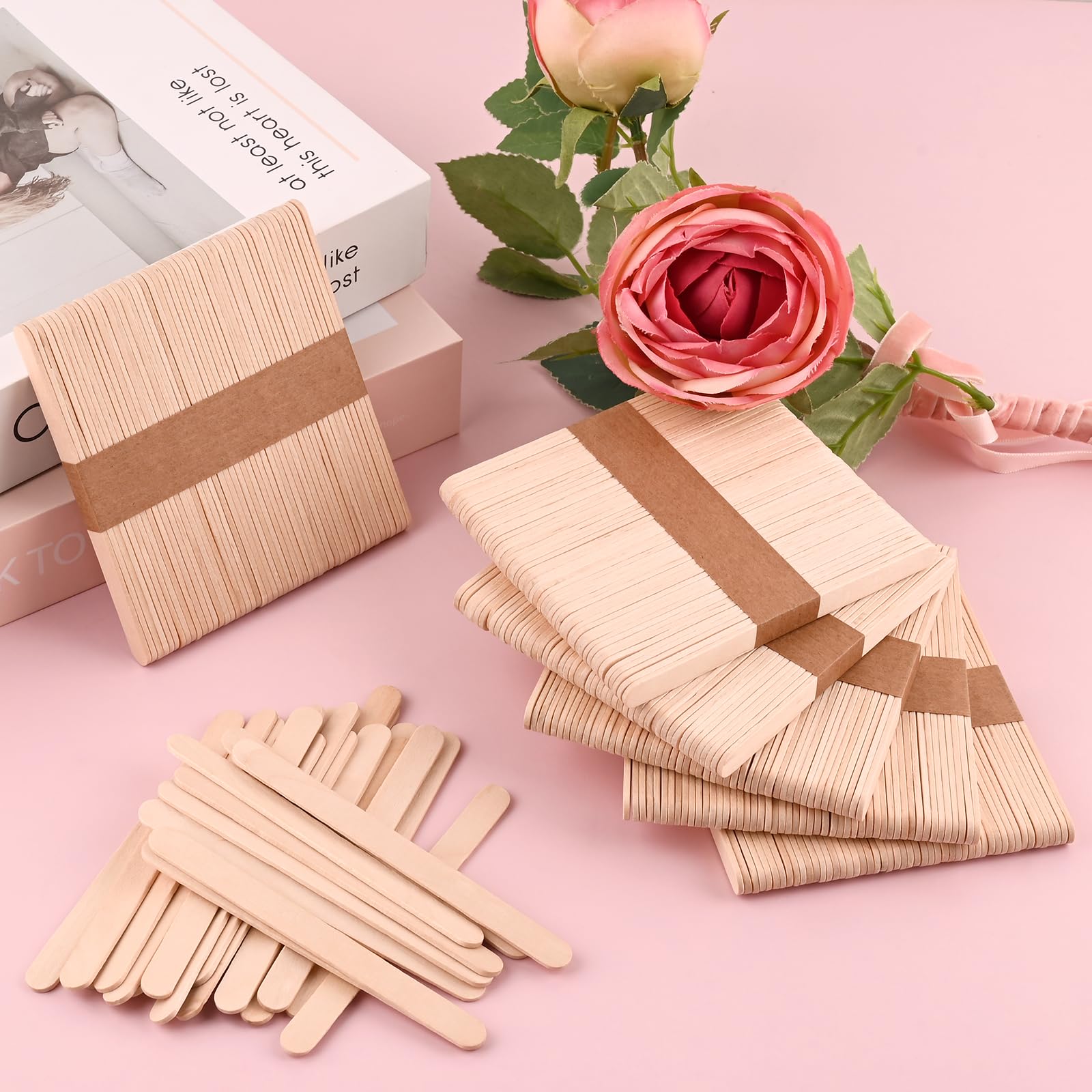 Snapklik.com : 300 Pcs Popsicle Wooden Sticks, 4.5 Length Natural Wood ...