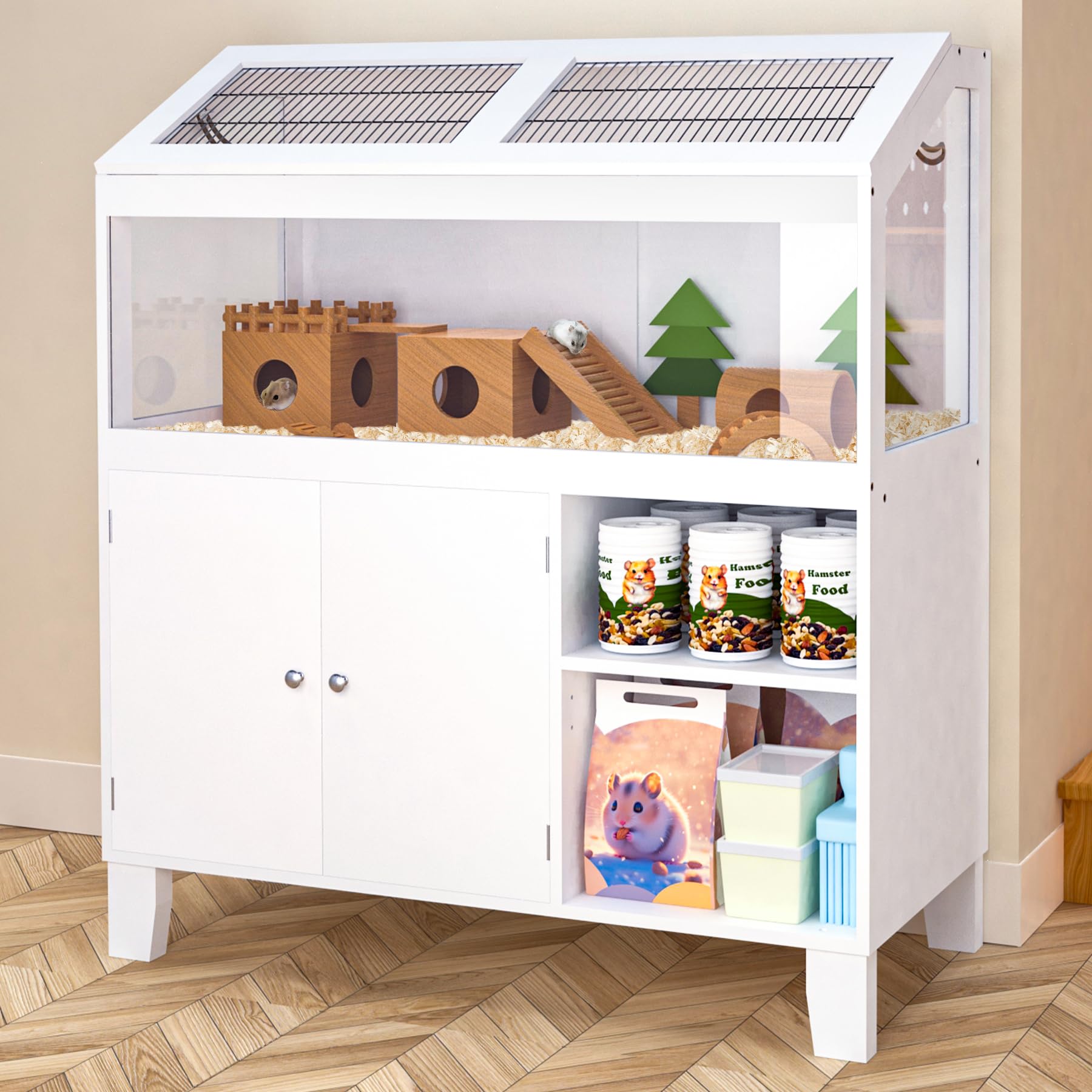 Amazon.com : Small Animal Cage, Hamster Cage with Storage Cabinet ...