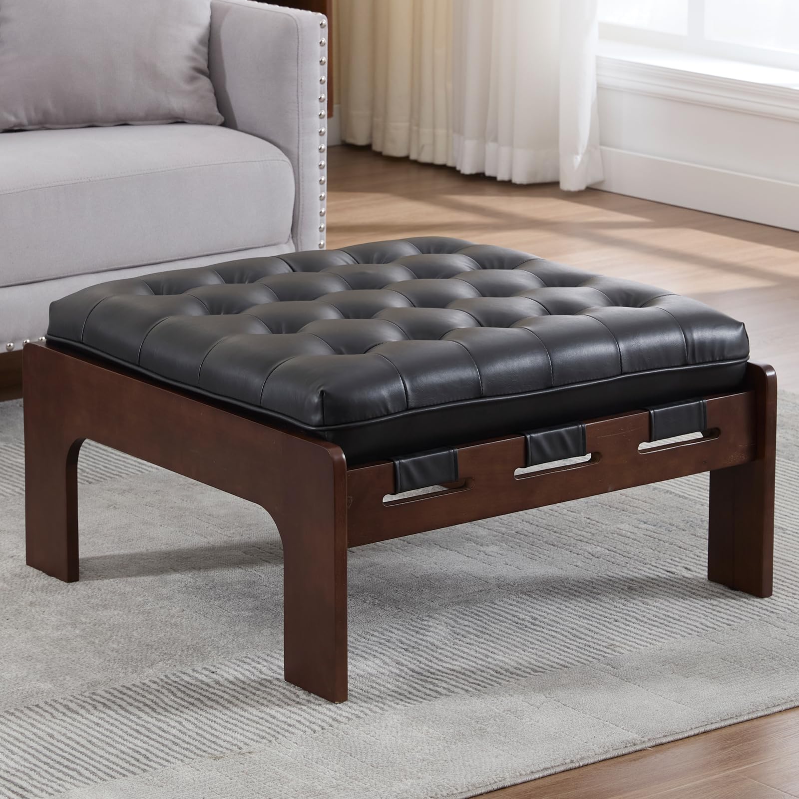 Amazon.com: Kmax Coffee Table, 30 Inch Black Leather Ottoman Coffee ...