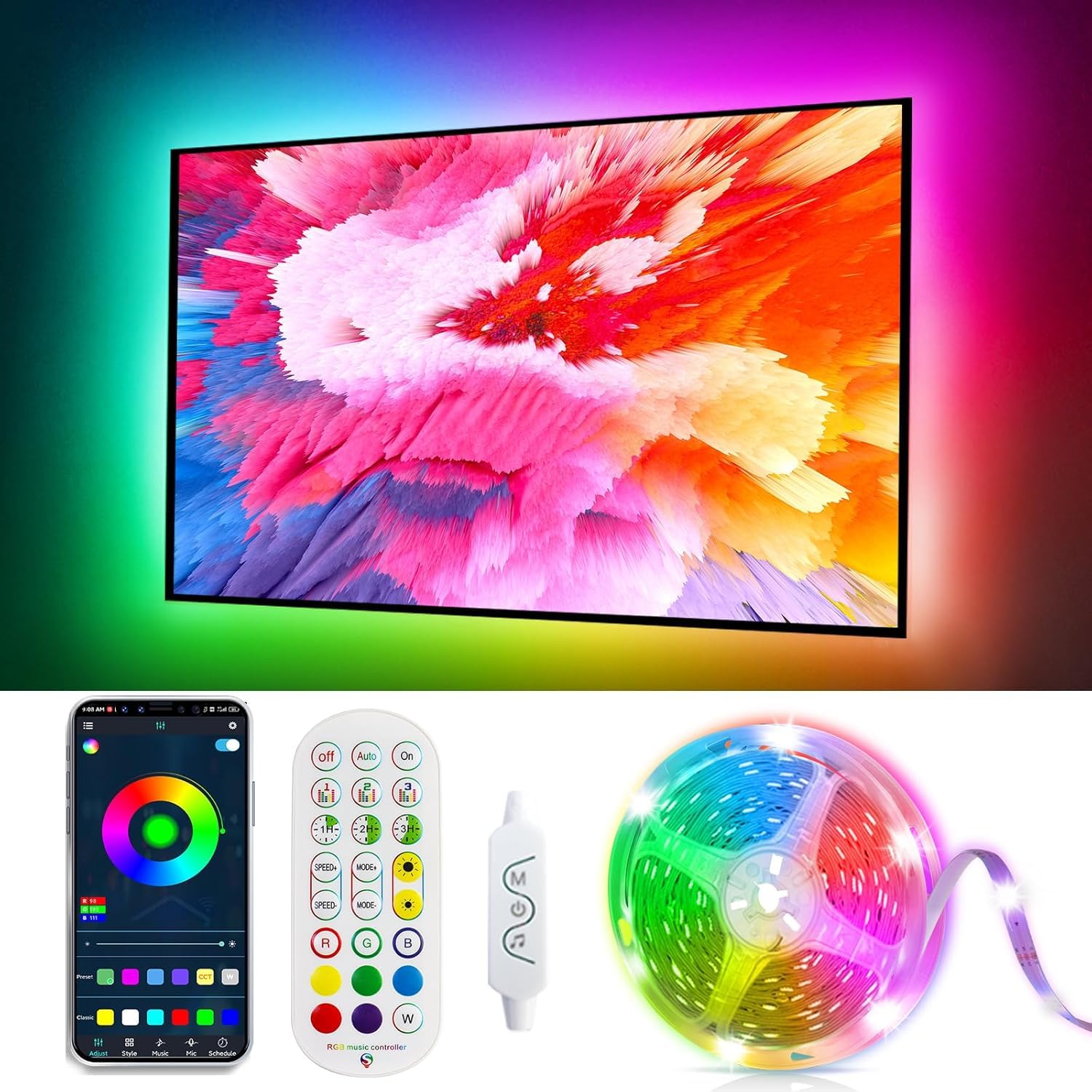 Buy GoHigh Best TV Backlight RGB LED Strip with Music Sync 15M Colors ...