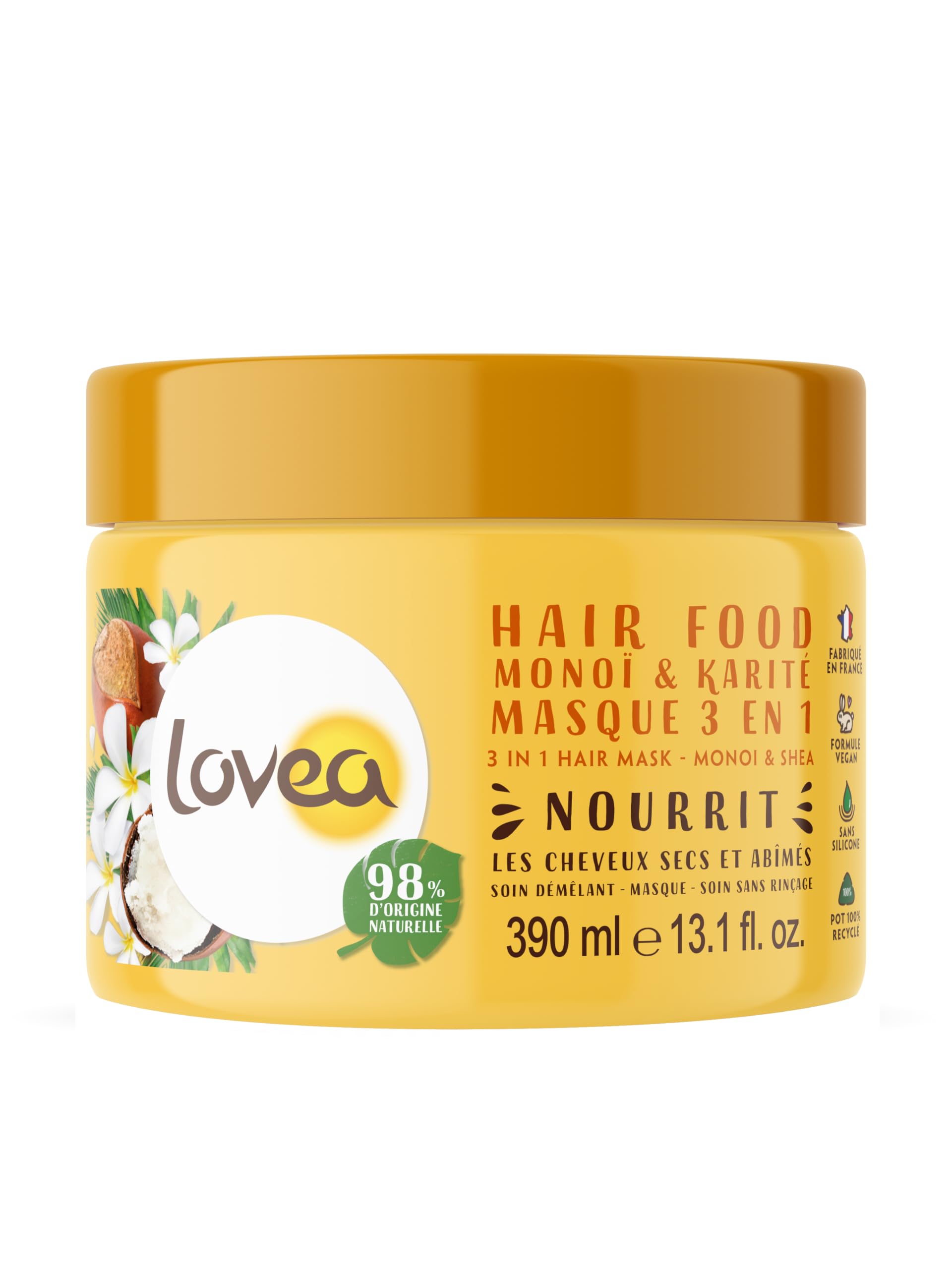 LOVEA - Hair Food - Masque 3 En 1 - Monoï & Karité - Nourrit, Répare ...