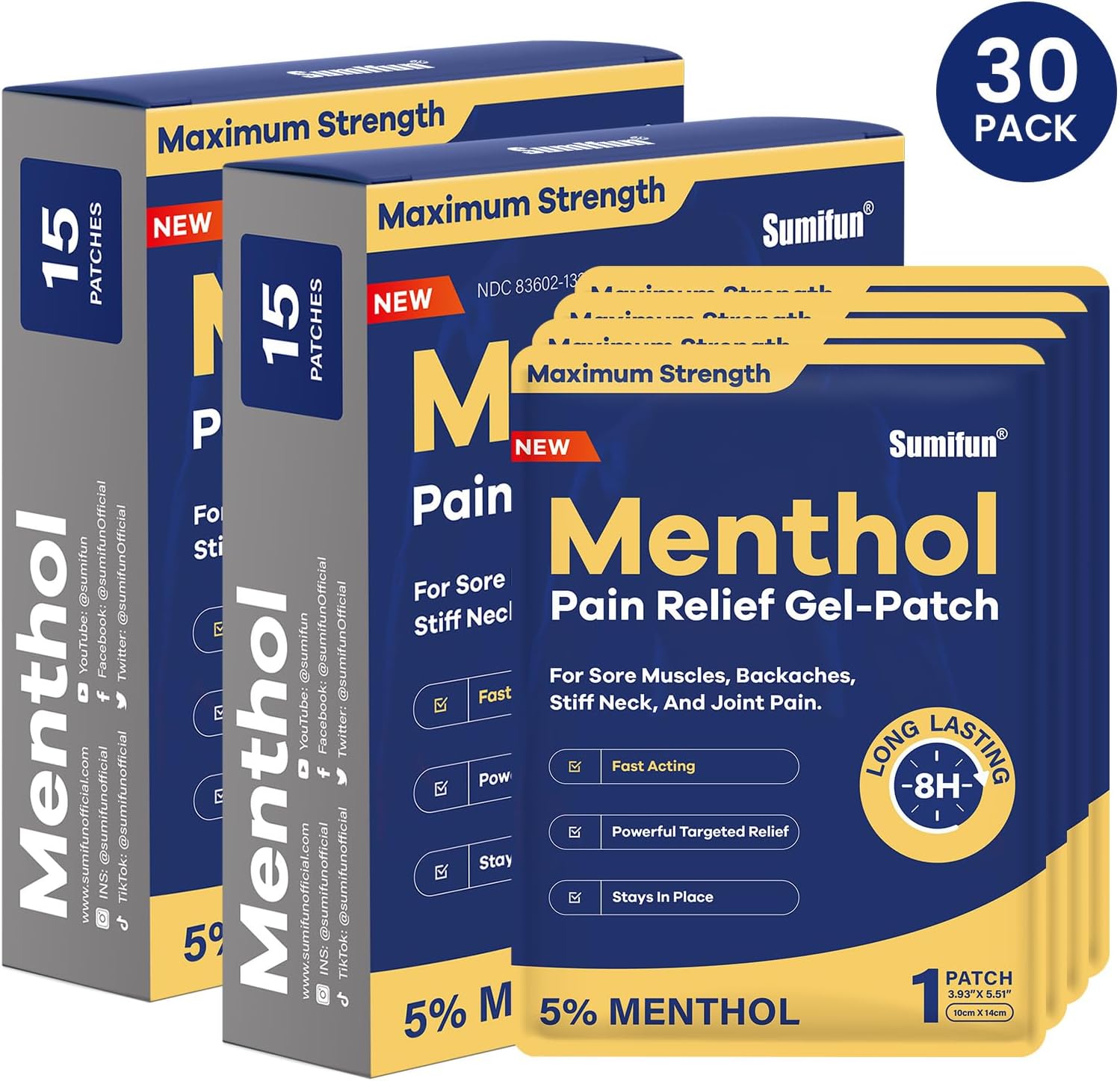 Amazon.com: Sumifun 5% Menthol Pain Relief Patches - 30 Count Pain ...