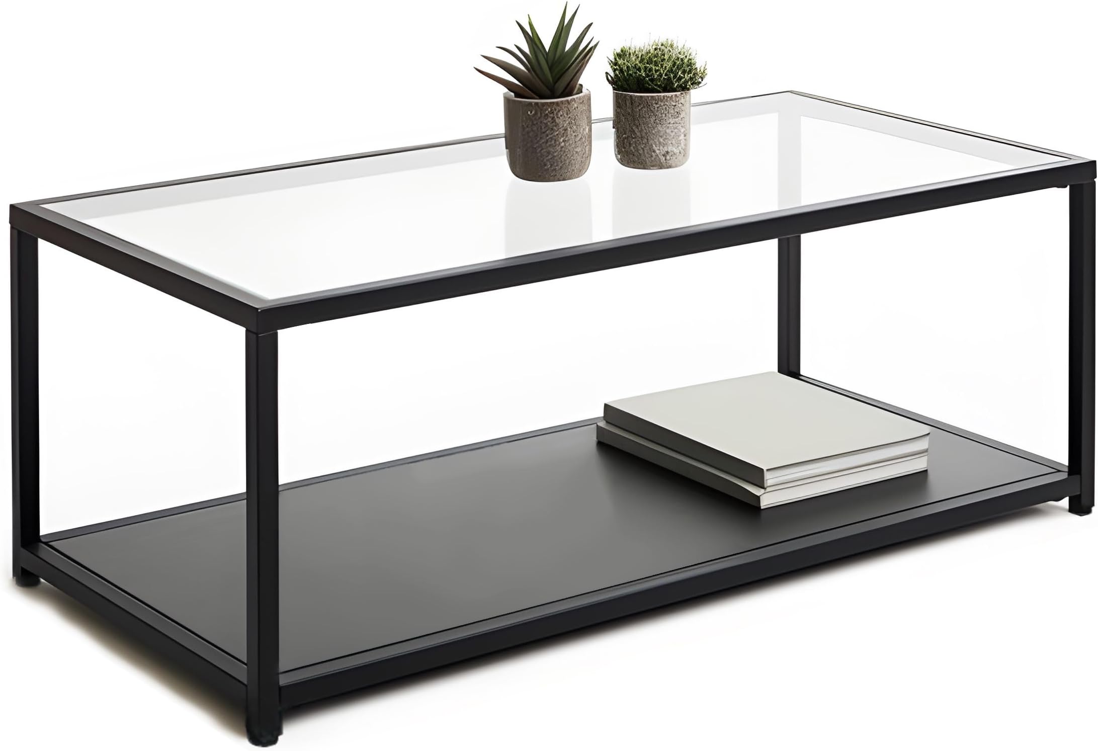 QLLY Mesa de Centro Rectangular con Tapa de Cristal para salón, 2 ...