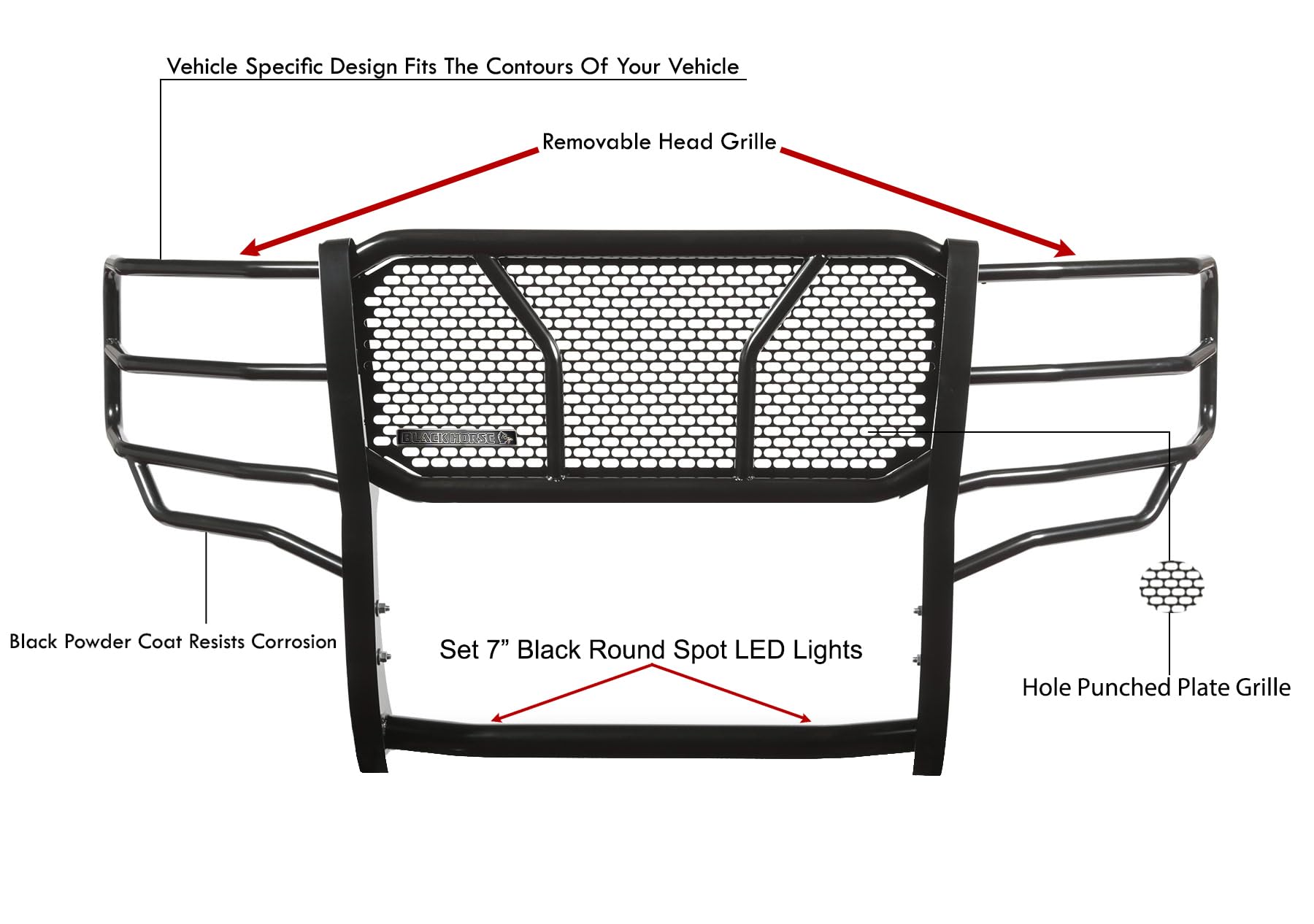 Black Horse Beacon Grille Brush Bumper Guard Modular Black