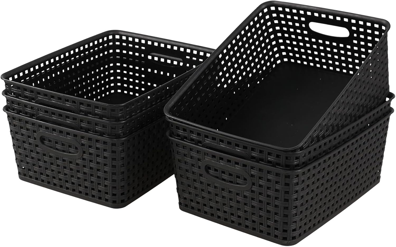 Aninhao Plastic Woven Storage Baskets, Black Cupboard Storage Baskets ...