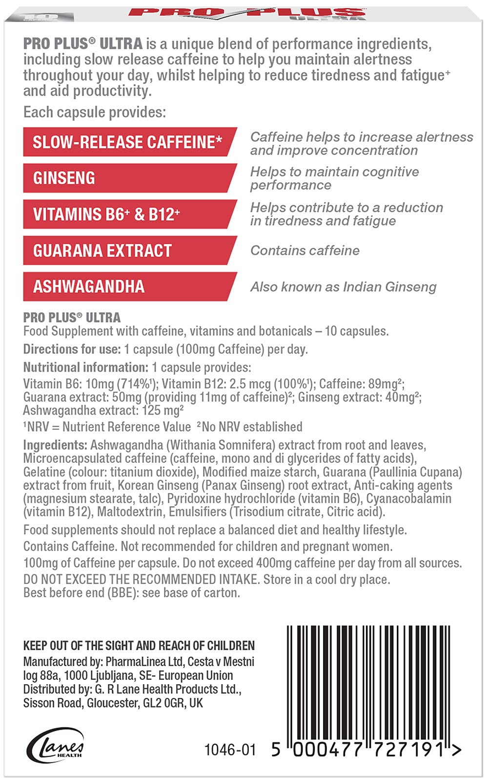 Pro Plus Ultra Caffeine, Ginseng, Guarana, Ashwagandha and Vitamins B6 ...