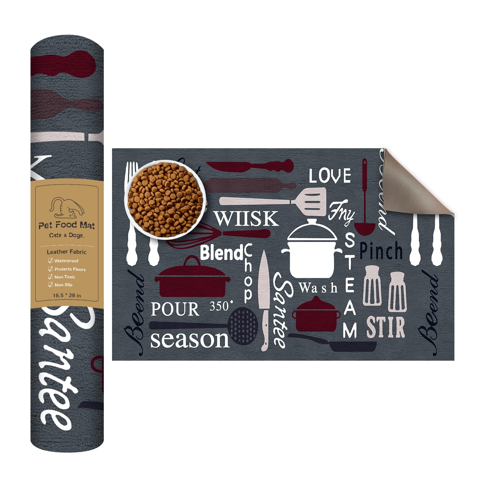 Dovfa Cat Food Mat:16.5x28 Non-Slip Waterproof Pet Food Mat, Dishwasher ...