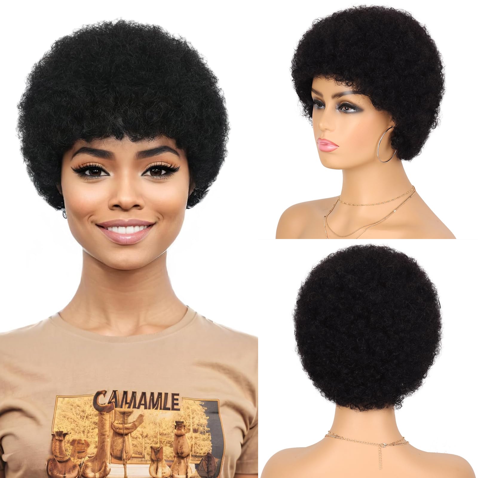 Amazon.com : Yargel Hair Short Human Hair Afro Wigs for Black Women ...