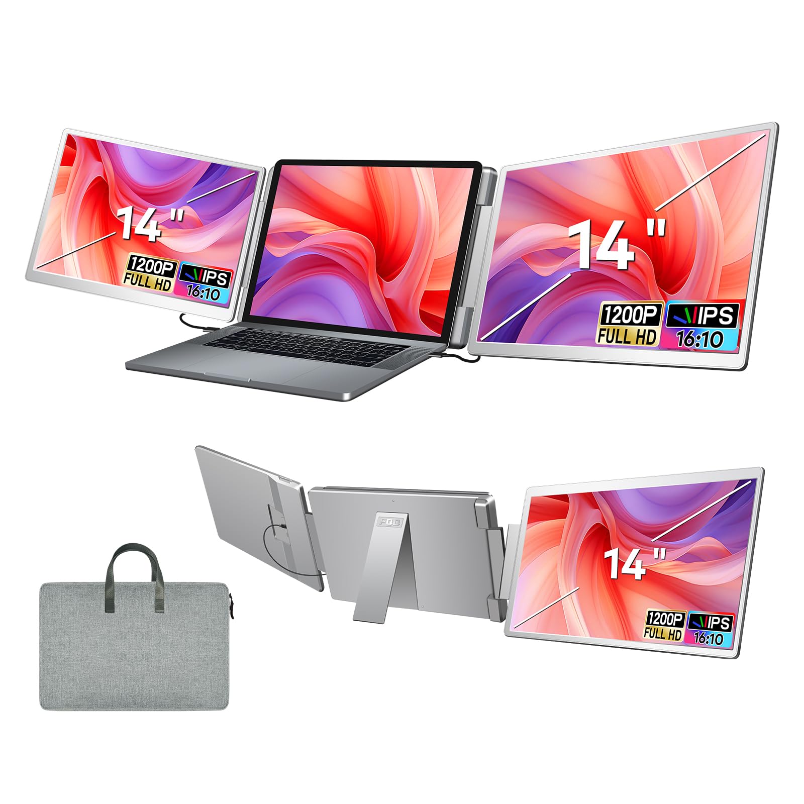 Amazon.com: 14" Portable Monitor for Laptop, Triple Screen Extender ...