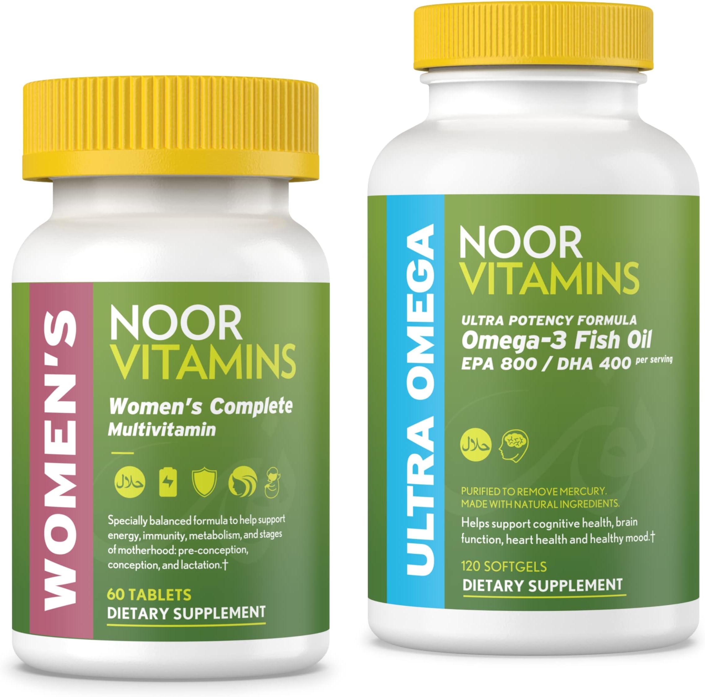 Amazon.com: Noor Vitamins Women's Multivitamin and Omega Fish Oil ...