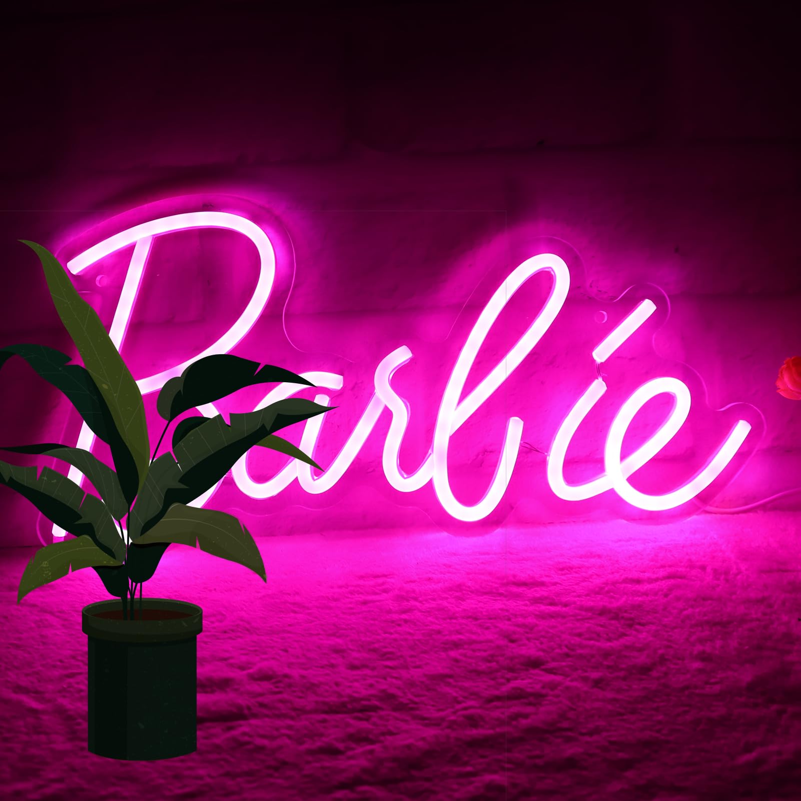 Amazon.com : YJIFNEY Barble Neon Pink Sign for Wall Decor, Dimmable ...