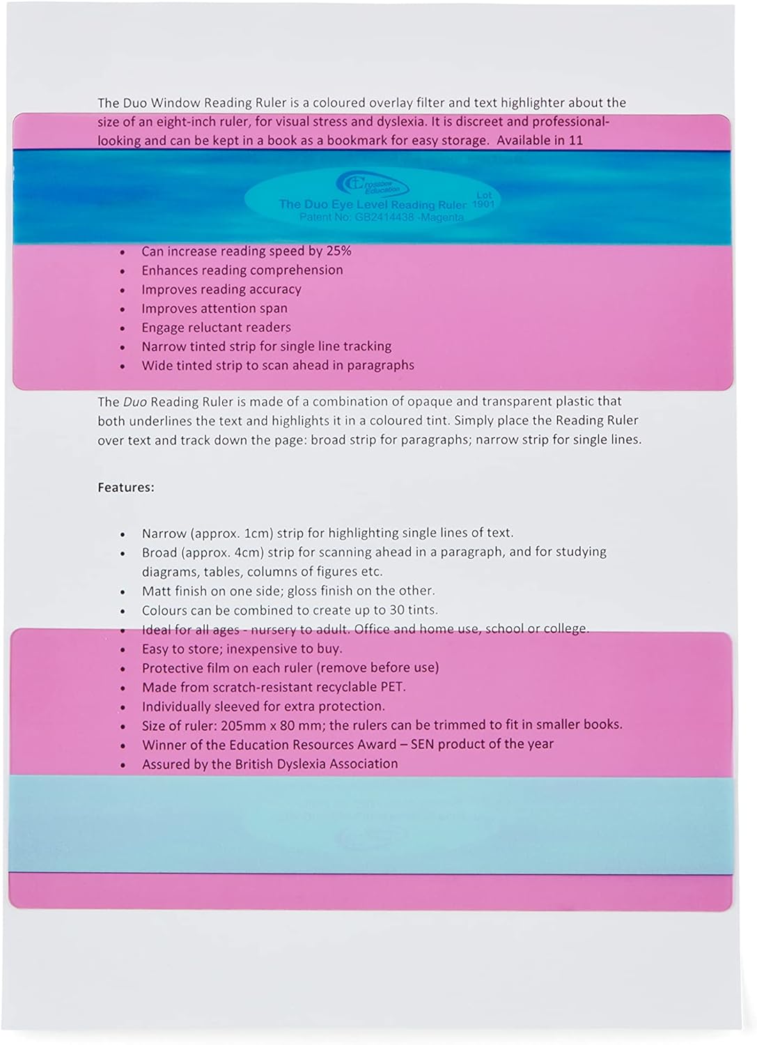 Crossbow Education Visual Stress Relief Starter Kit | Dyslexia Friendly ...