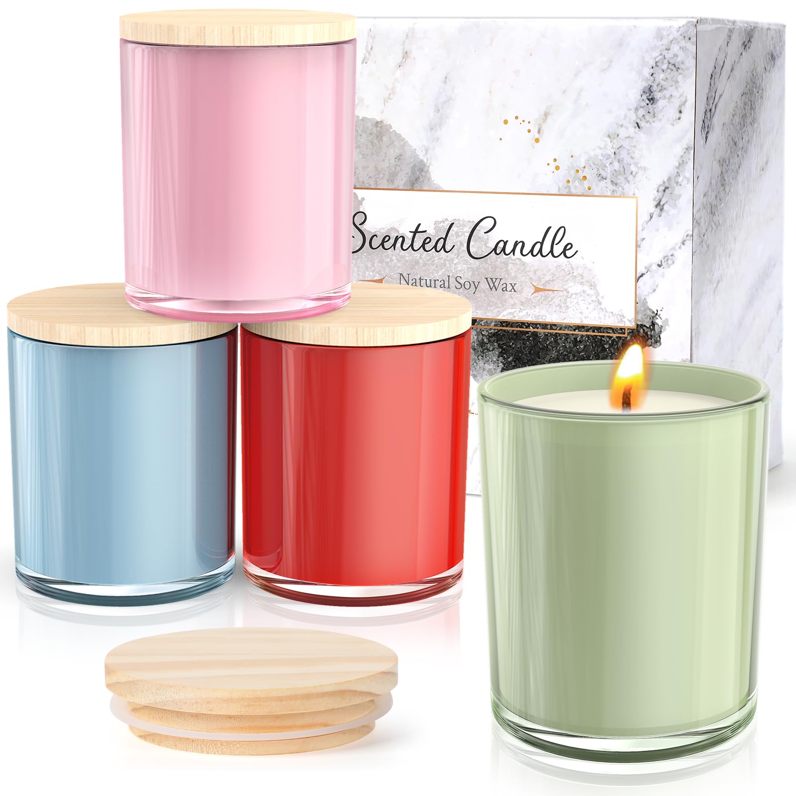 Set de 4 Velas Aromaticas, Velas de Vidrio de Colores, 160g Velas ...