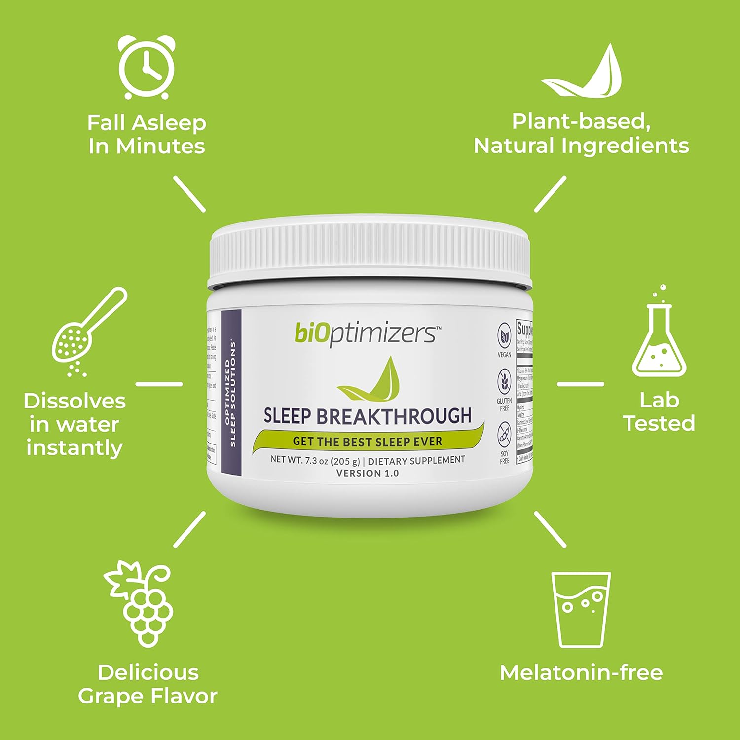 BiOptimizers Sleep Breakthrough Suplemento vegano natural sin melatonina para el sueño profundo ...