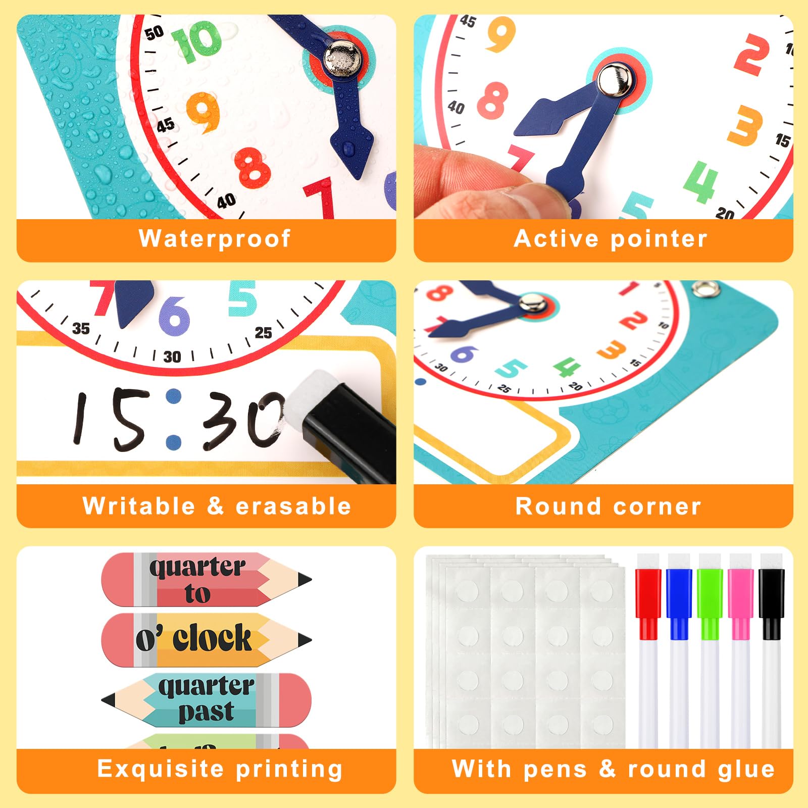 Snapklik.com : Yeaqee 31 Pcs Telling Time Bulletin Board Analog Clock ...