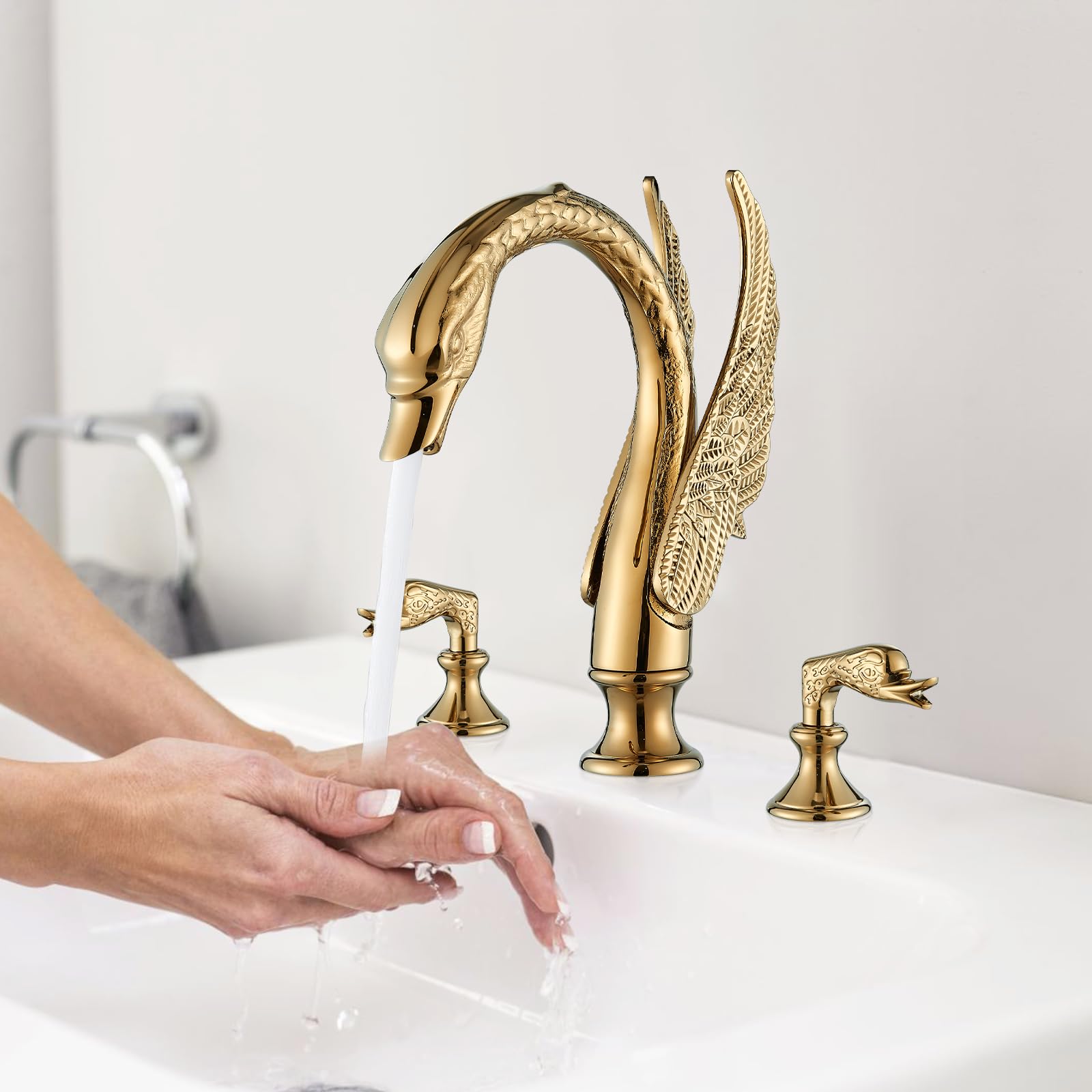 Vidugg Gold Swan Bathroom Sink Faucet 3 Holes Widepspread Bathroom ...