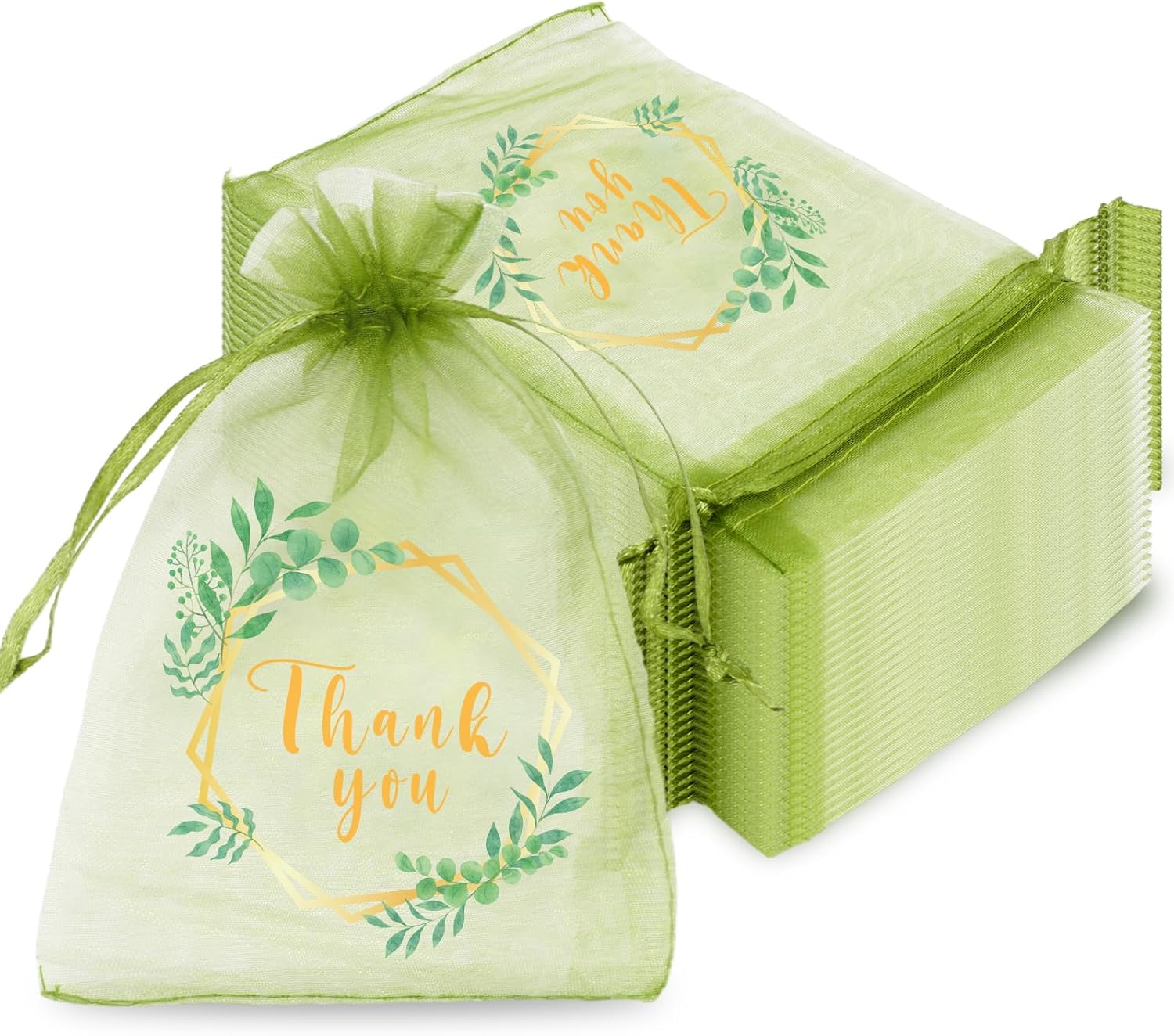 Amazon.com: JarThenaAMCS 100Pcs Greenery Thank You Organza Drawstring ...