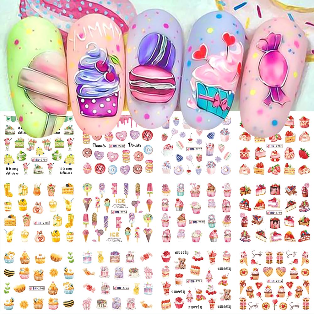 Amazon.com: 2Sheets Sweet Desserts Nail Stickers,Macaron Color Donuts ...