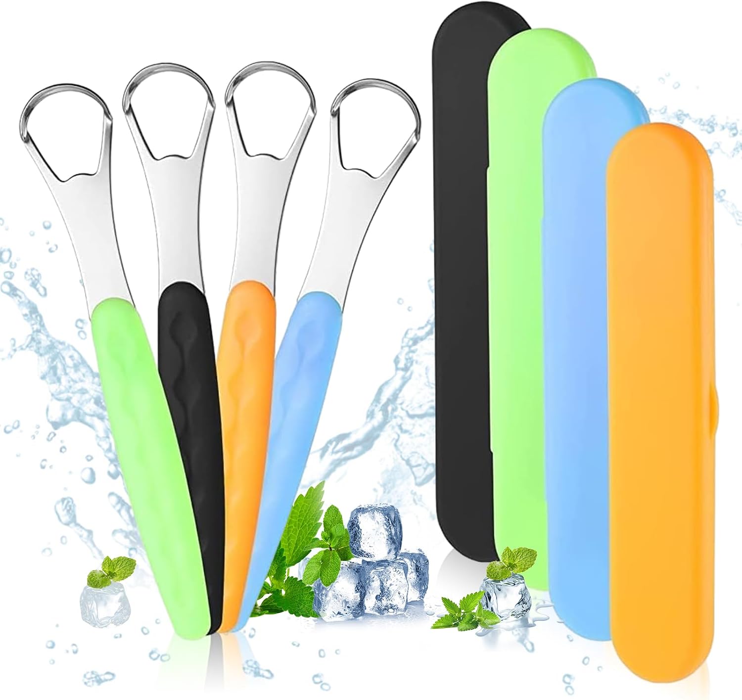 4 Pcs Tongue Scraper,Tongue Scraper with Case Cleaner Stainless Steel ...