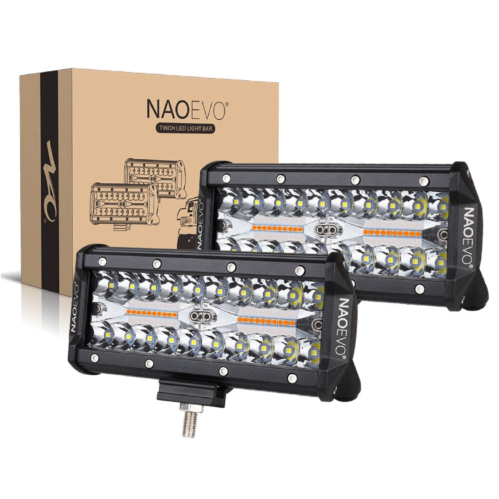 NAOEVO 7" 240W LED Light Pods Amber White, 6 Modes with Memory Function ...
