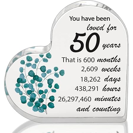 Amazon.com: 50th Birthday Gifts for Women Men, Laser Glass Heart 50th ...