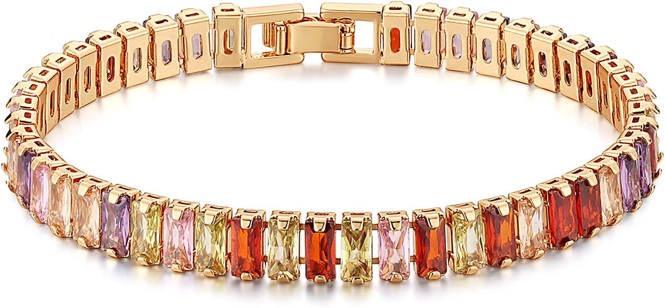 Amazon.com: HZMAN 14K Gold Plated Cubic Zirconia Tennis Bracelet for Women Dainty Colorful ...