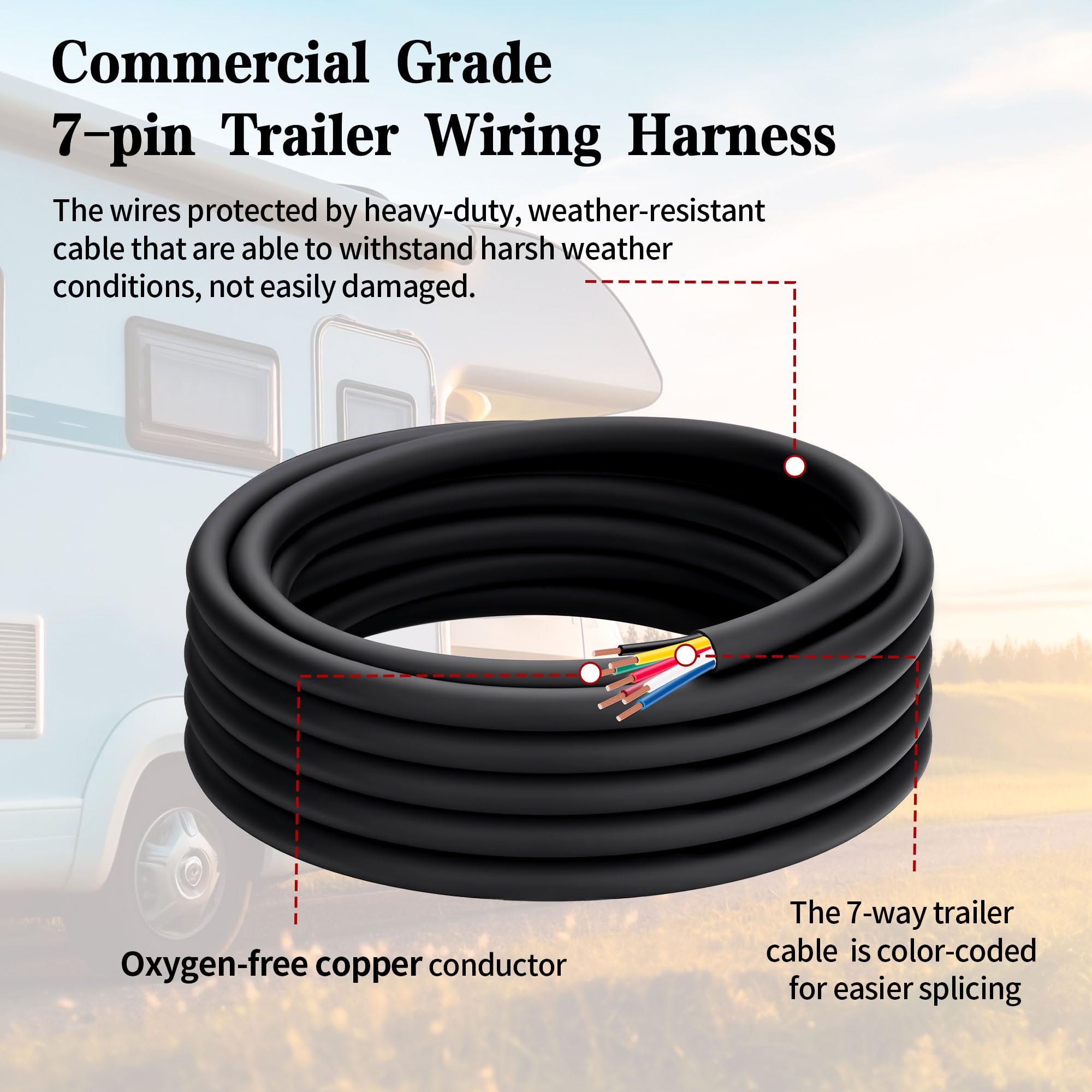 Snapklik.com : Lesnlok 7 Way Trailer Wire 26 FT Heavy Duty Pure Copper ...