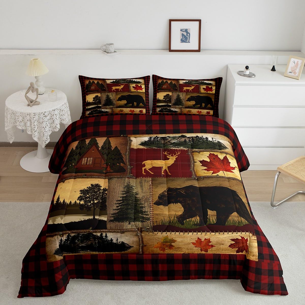 Amazon.com: Bear Cabin Plaid Comforter Set Full, Rustic Farmhouse ...