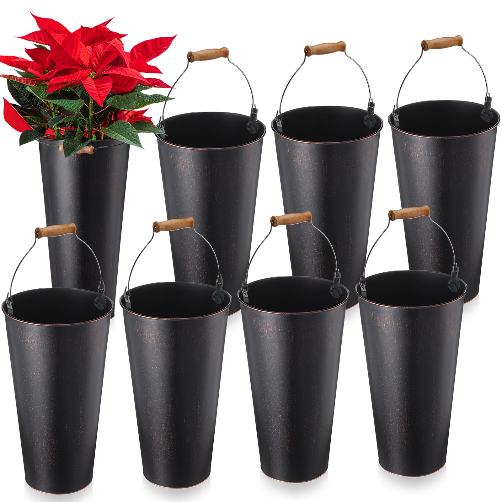 8 Pcs 13.8 Inch Flower Buckets for Flowers Galvanized Metal Tin Bucket ...