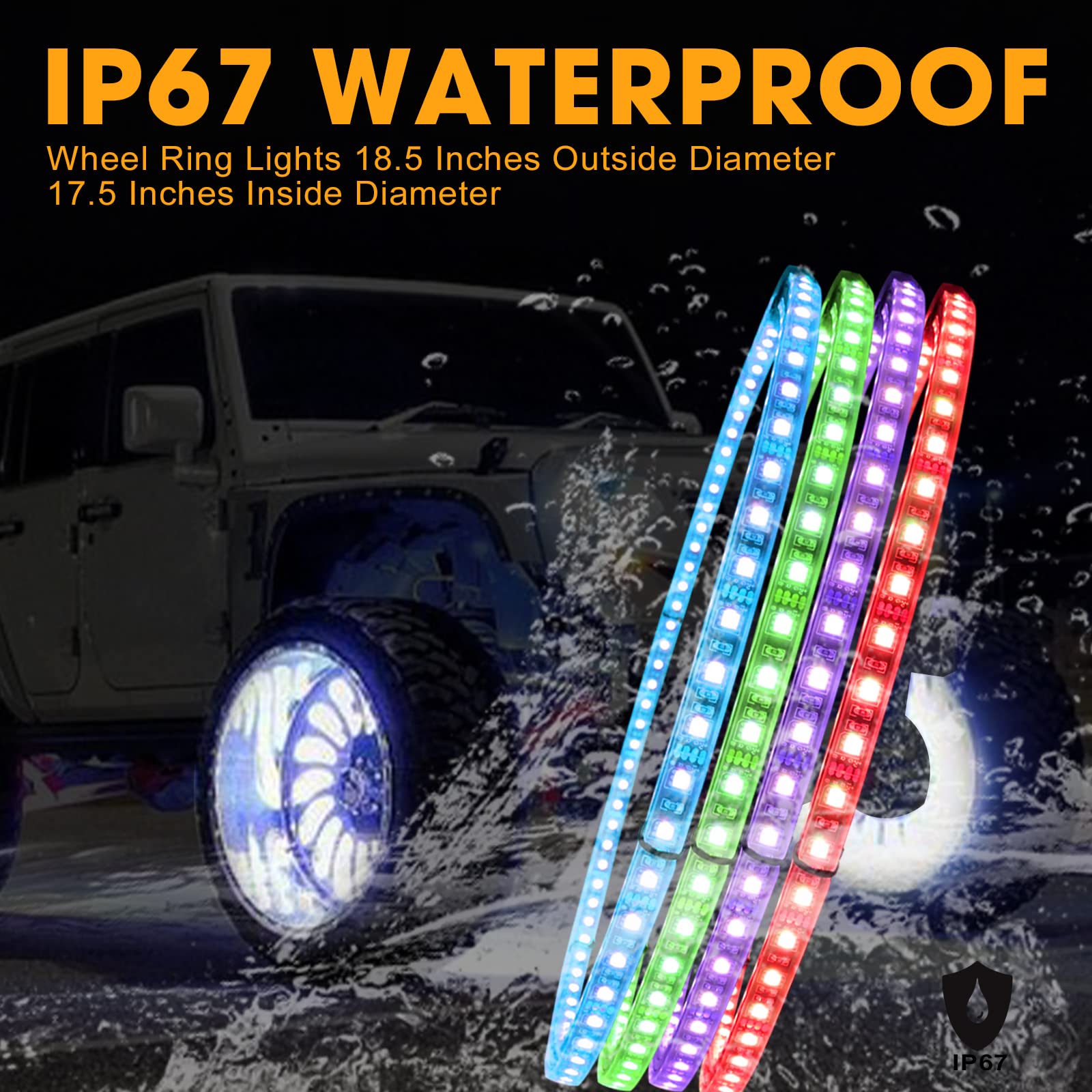 RGB Wheel Ring Lights 17'' Tire Lights Double Row Neon Rim Light with W ...