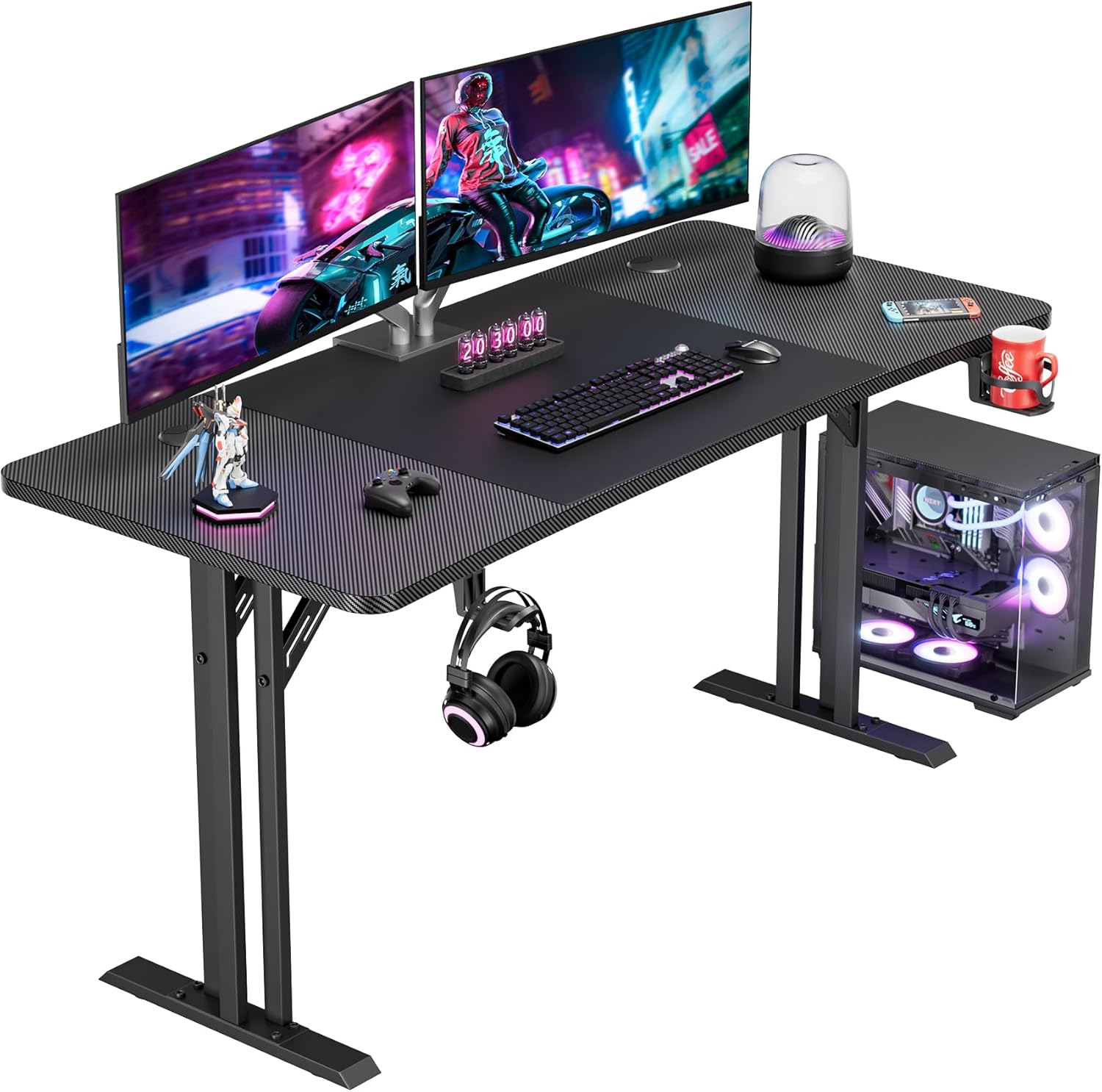 DLONGONE Gaming Desk 140 × 70 cm, Home Office Gamer Desk, Computer ...