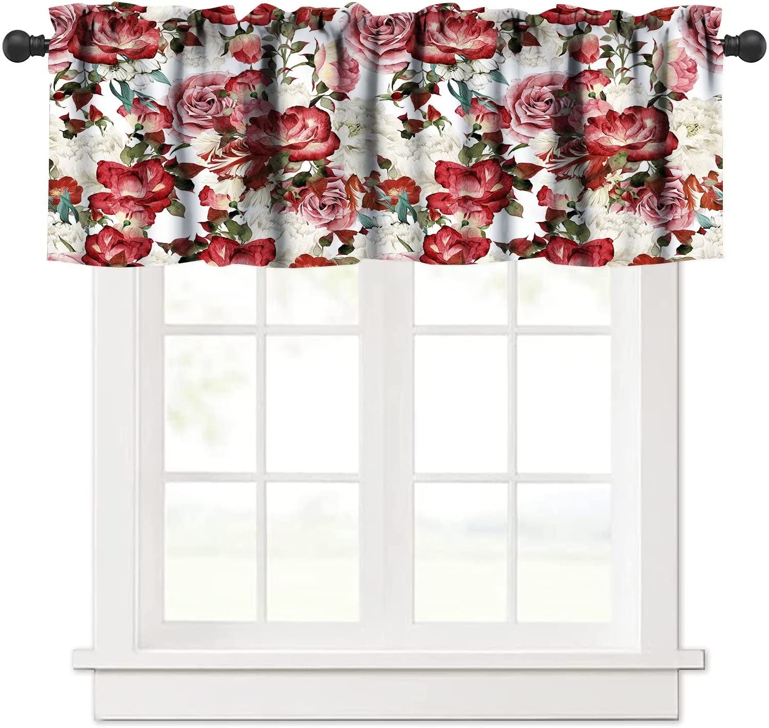 Amazon.com: Vintage Floral Valances Curtain Peony Red Rose Flower ...