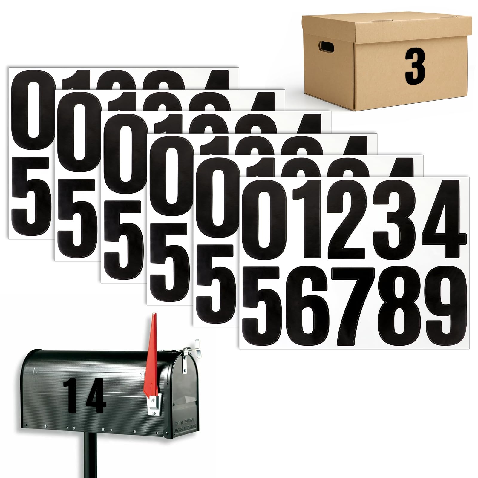 ZEYIYER 60 PCS/ 6 Sets Number Stickers, 4 inch 0-9 House Number ...