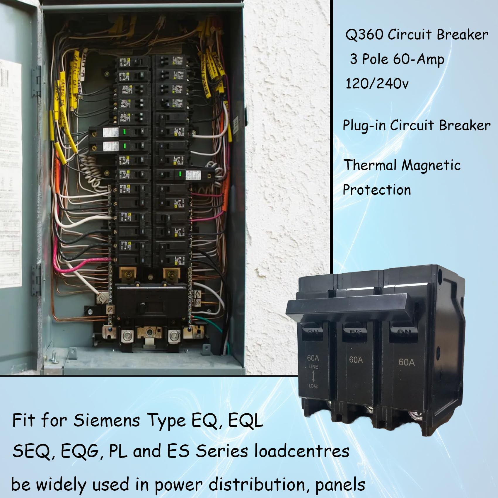 Snapklik.com : Q360 Circuit Breaker, 3 Pole 60-Amp, 120/240v, Fit For ...