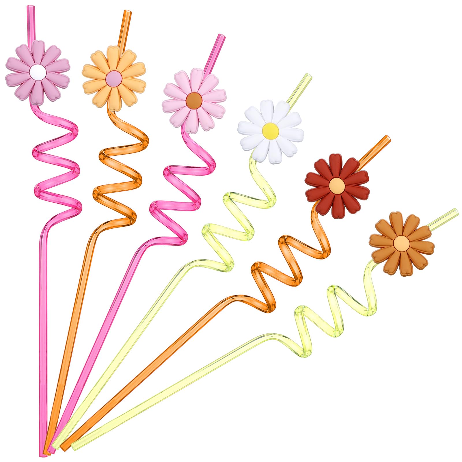 Amazon.com: 24 Pcs Plastic Flower Straws Groovy Daisy Flower Straws ...