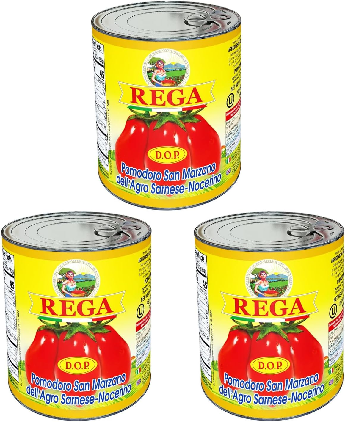 Rega San Marzano Tomatoes DOP Peeled Tomato Tinned Imported From Italy Pack of 3 Tins (400g Each ...