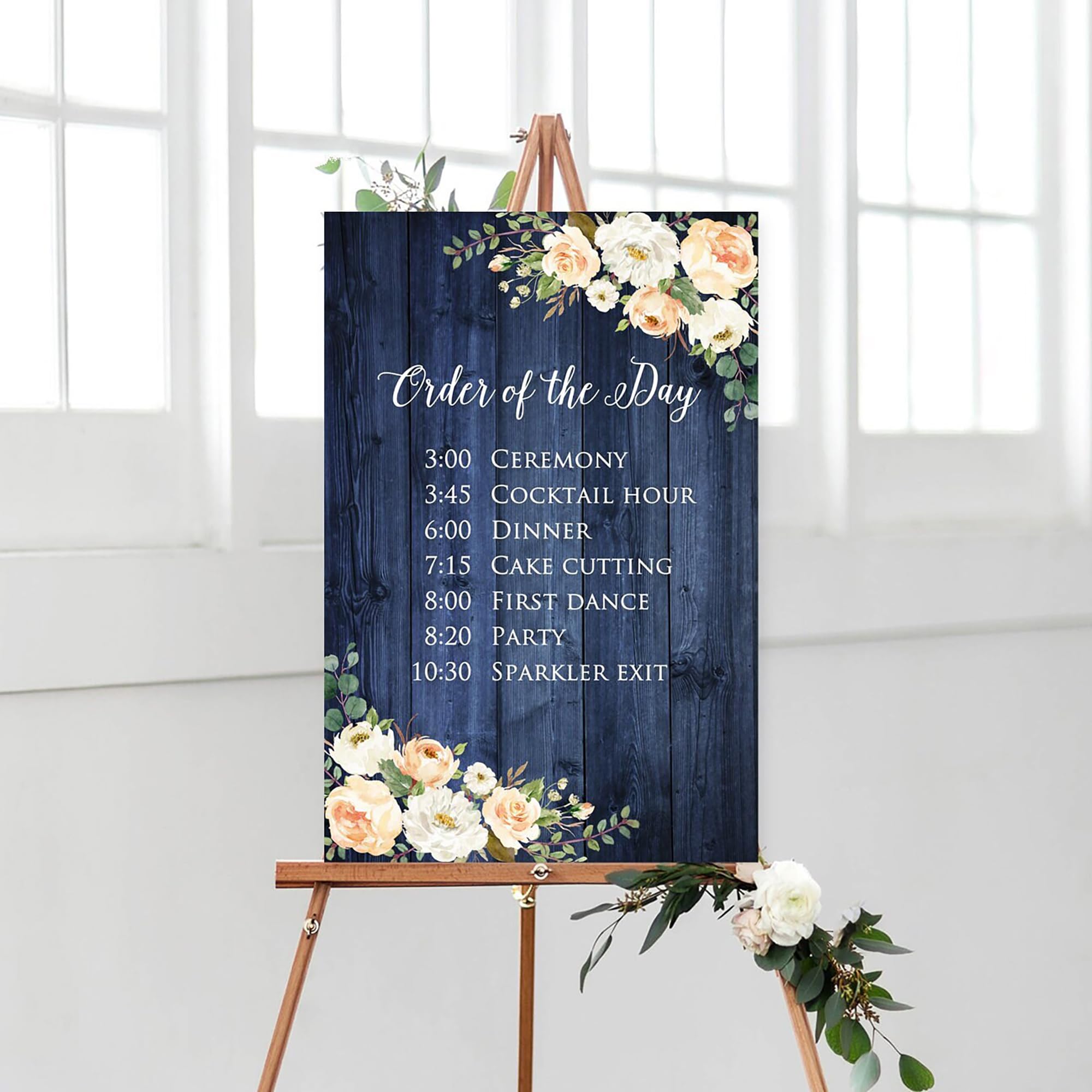 Amazon.com: Peach Navy Order Of Events Sign, Timeline Wedding Sign ...