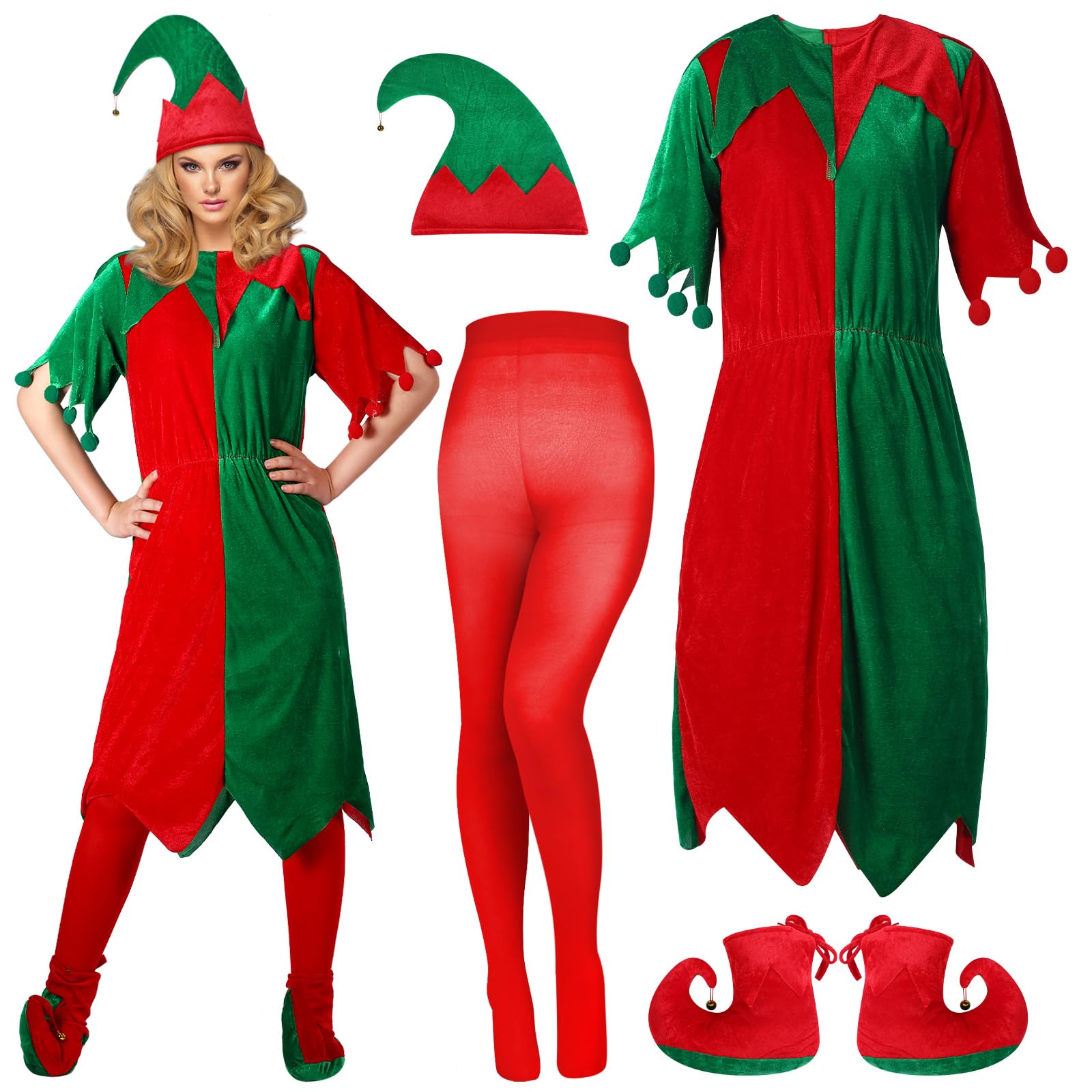 Snapklik.com : Jinei 6 Pcs Adult Elf Costume For Women Velvet Christmas ...