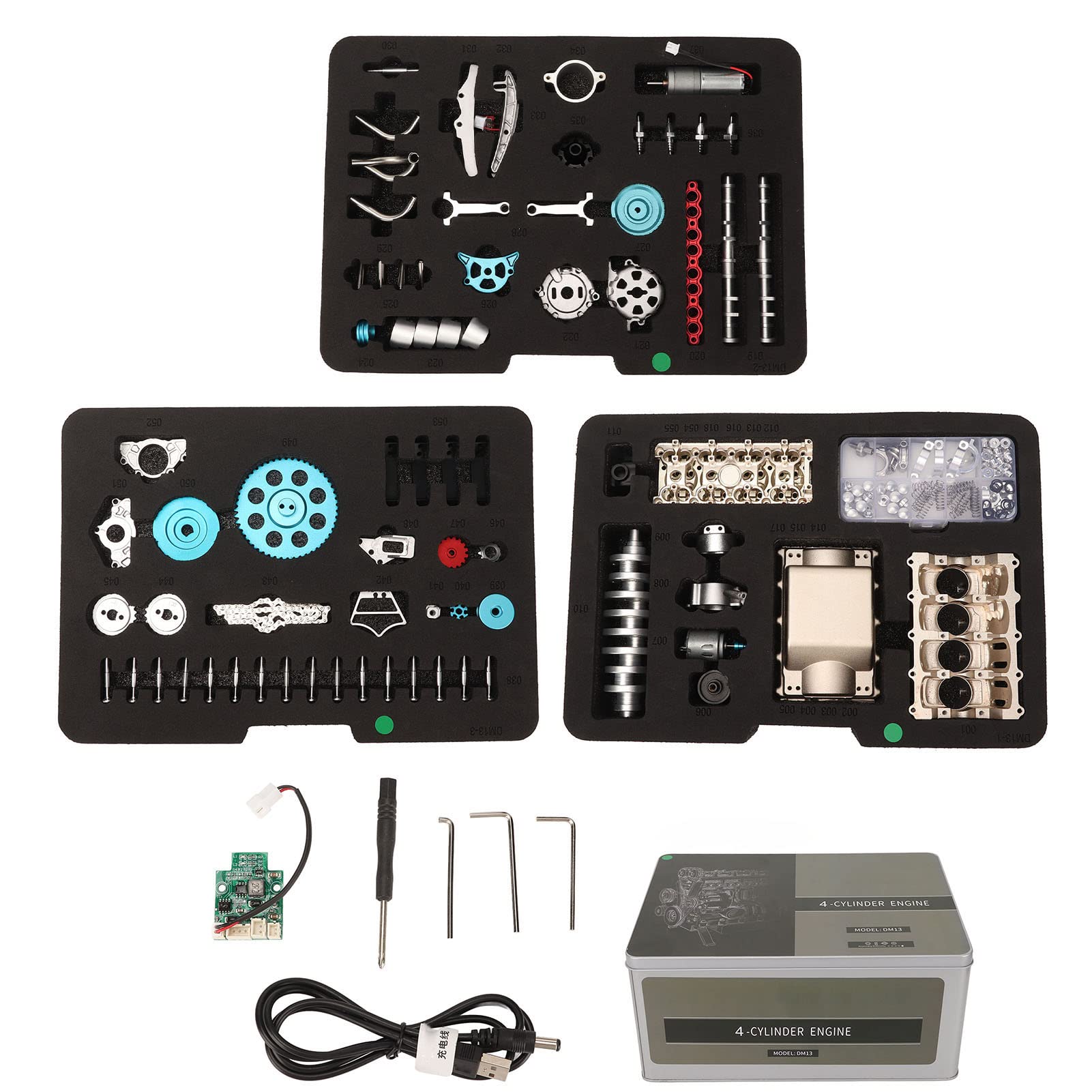Amazon | Vomeko 4 気筒エンジンキット、フルメタルモデルエンジン組立キット、DIY 組み立てモデル電気 4 気筒エンジン機械式車のおもちゃ | 科学・サイエンス | おもちゃ