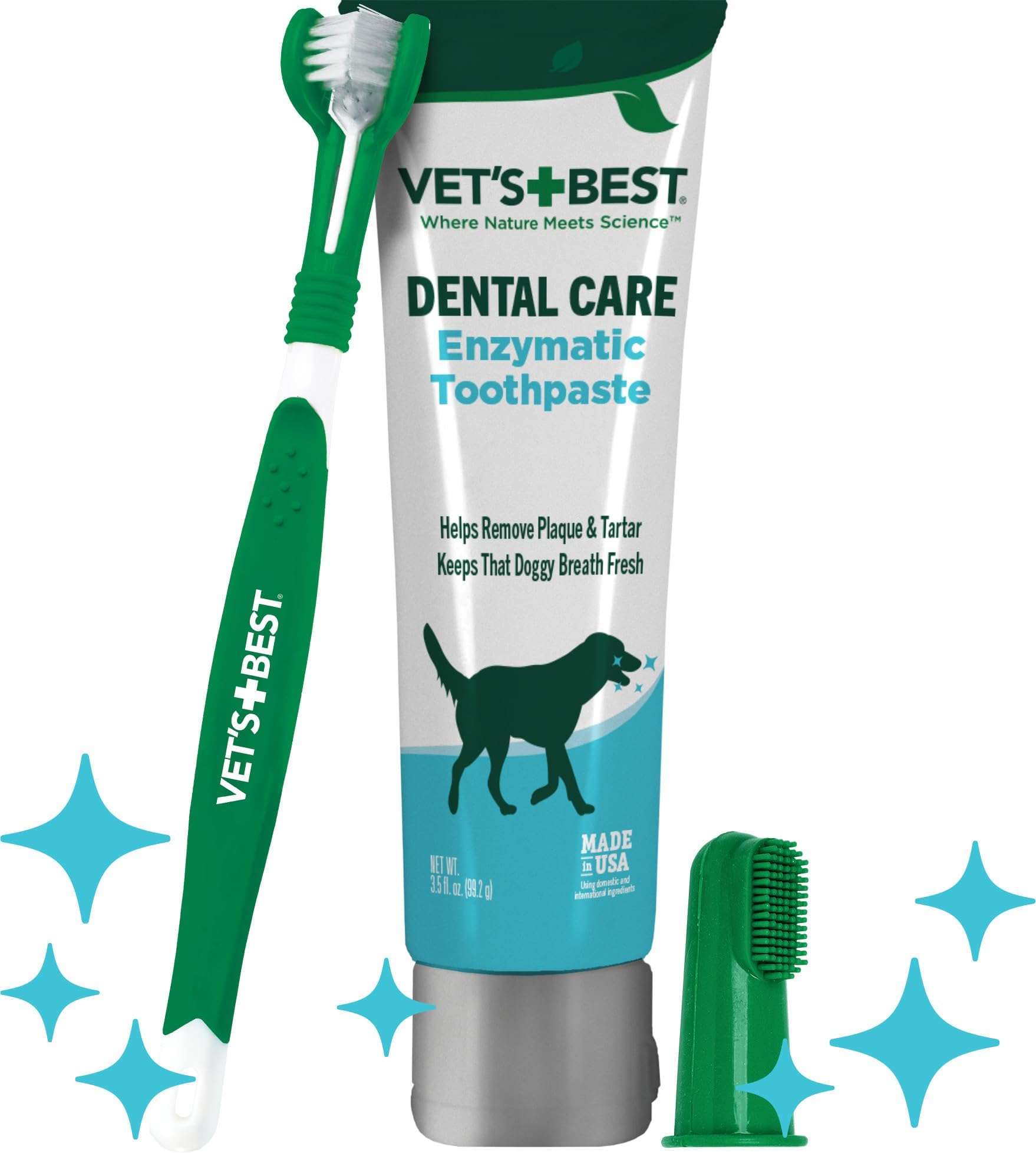 Amazon.com : Vet's Best Dog Toothbrush & Enzymatic Toothpaste Kit ...