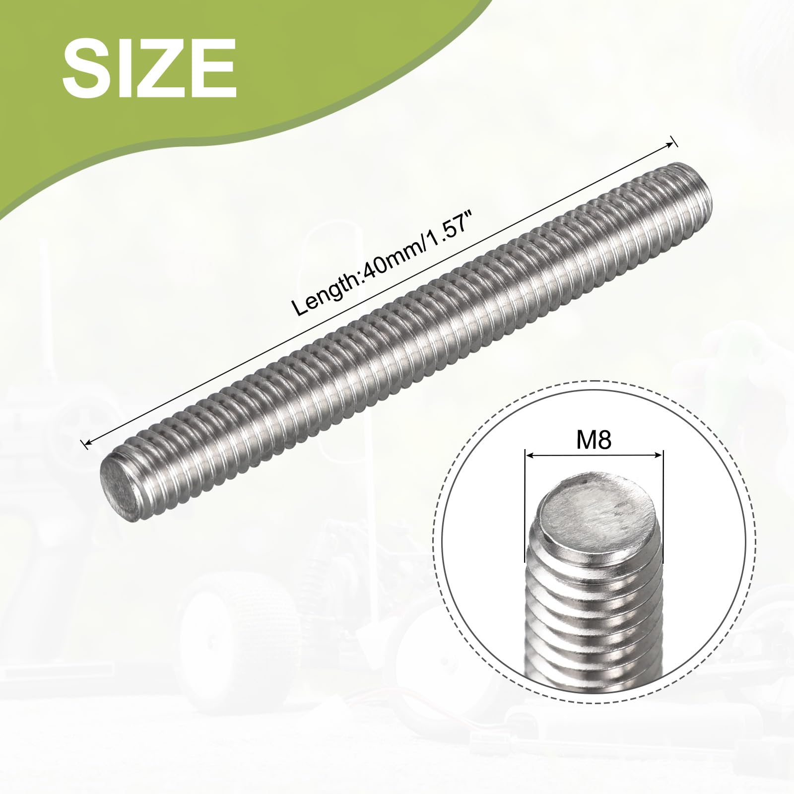 Fully Threaded Rod M8-1.25 Thread Pitch 40mm Length 304